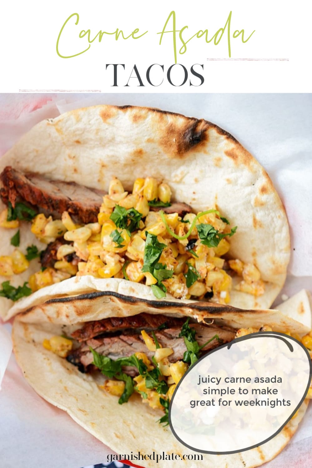 Carne Asada Tacos - Garnished Plate
