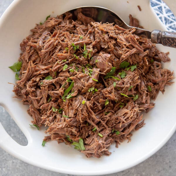 Instant Pot Shredded Beef - Garnished Plate