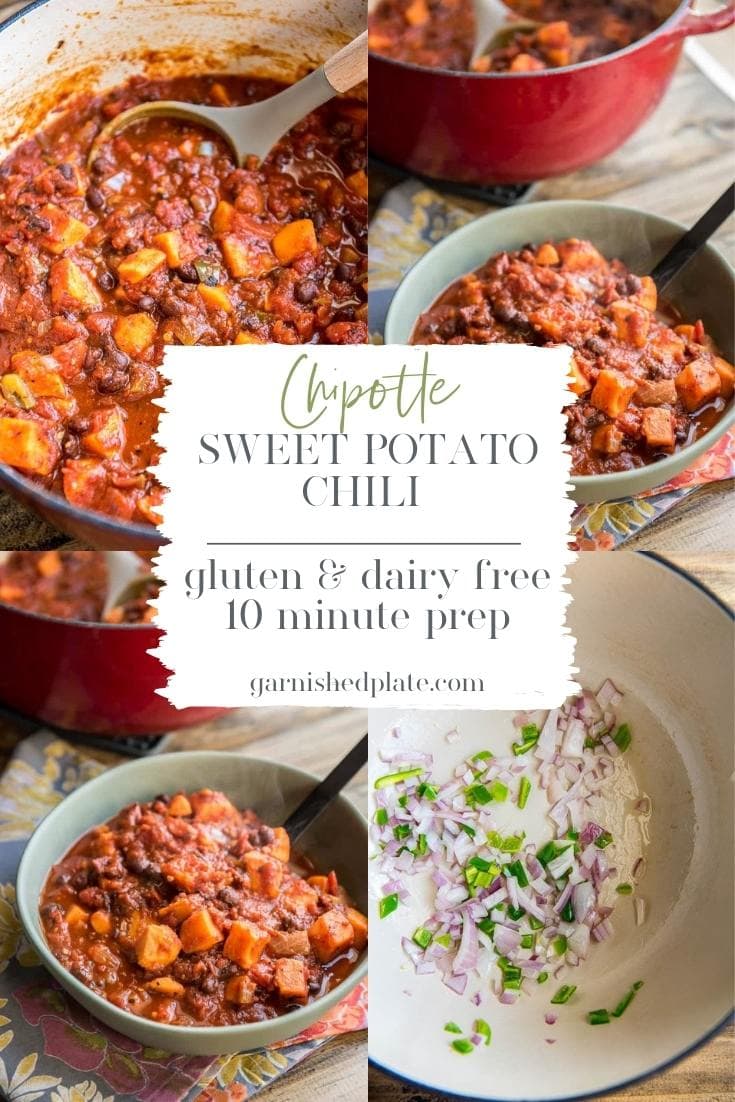 Chipotle Sweet Potato Chili with Black Beans - Garnished Plate