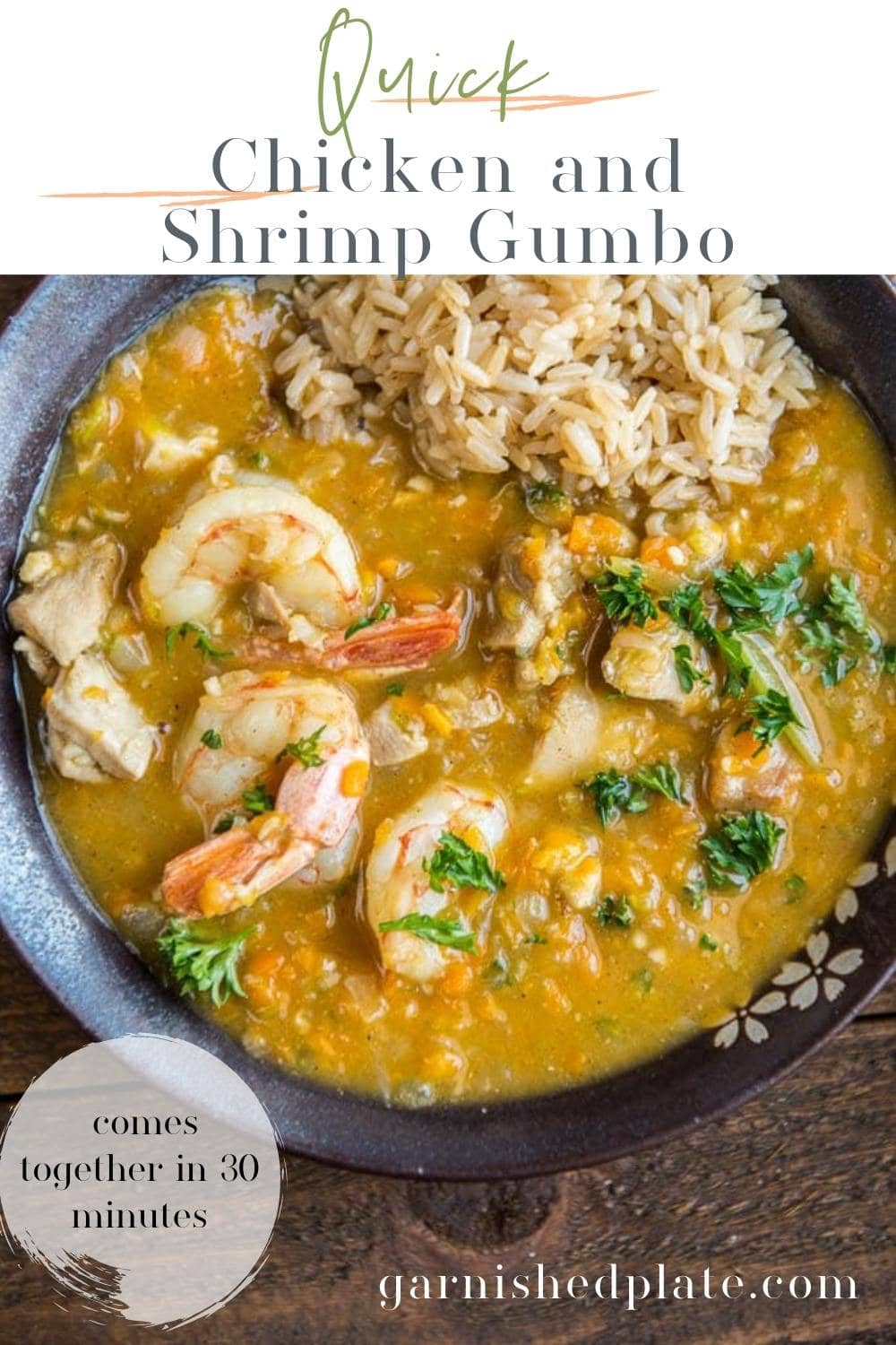 Quick Chicken and Shrimp Gumbo - Garnished Plate