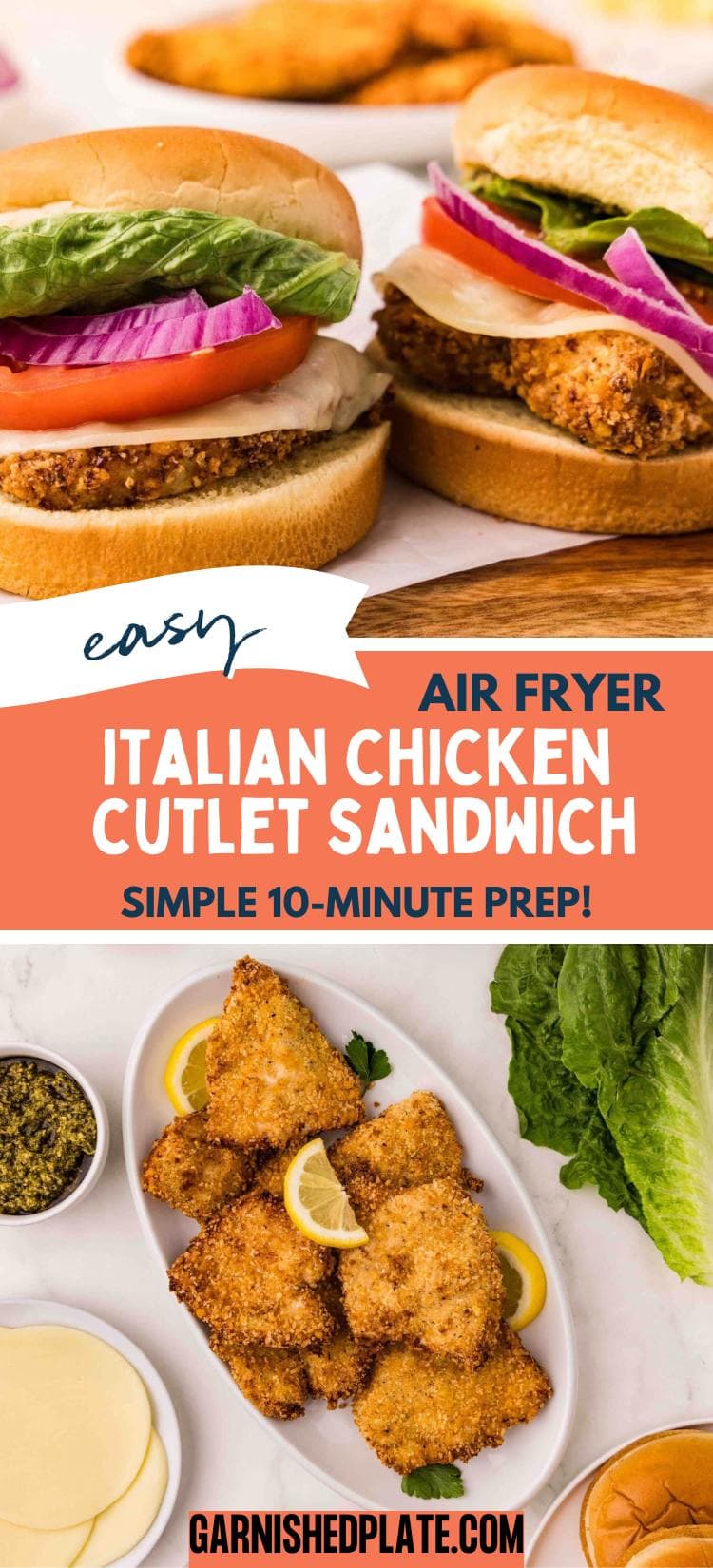 Easy Italian Chicken Cutlet Sandwich - Garnished Plate