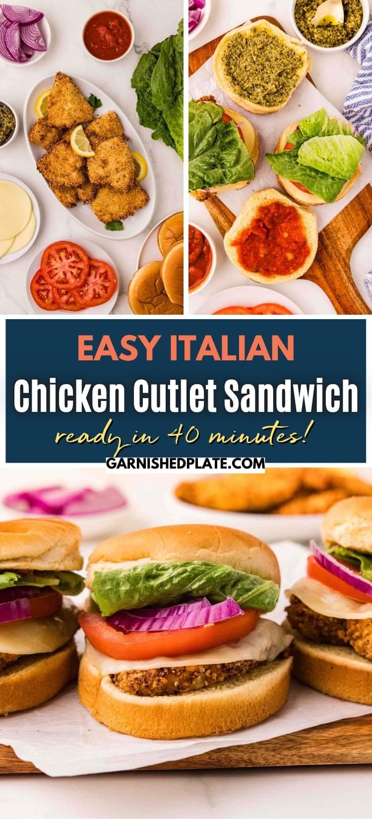 Easy Italian Chicken Cutlet Sandwich - Garnished Plate