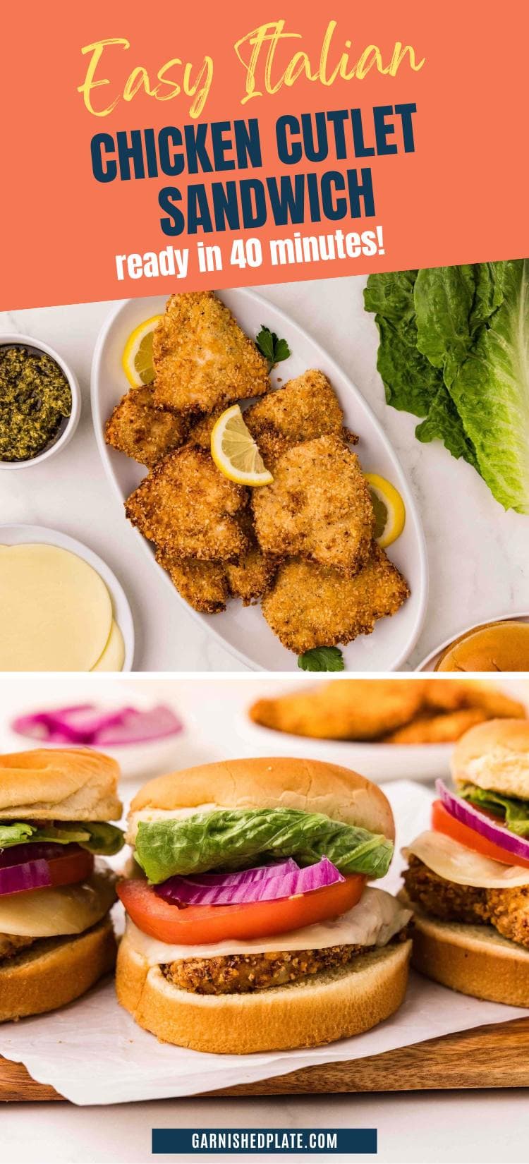 Easy Italian Chicken Cutlet Sandwich - Garnished Plate