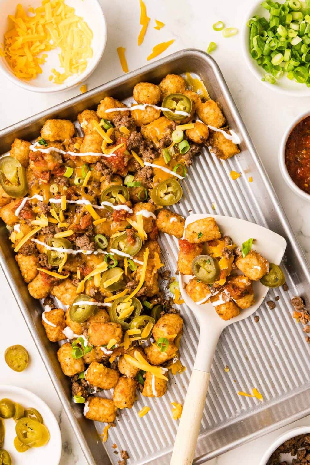 Quick & Easy Loaded Tater Tots - Garnished Plate