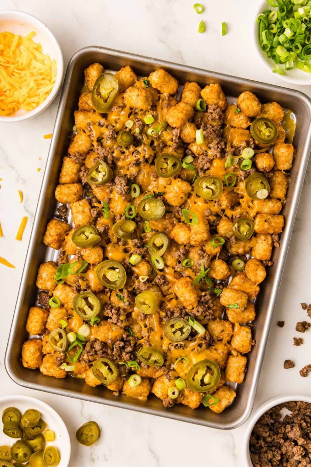 Quick & Easy Loaded Tater Tots - Garnished Plate