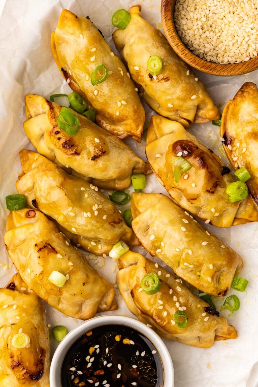 How to Cook Pot Stickers in an Air Fryer - Garnished Plate